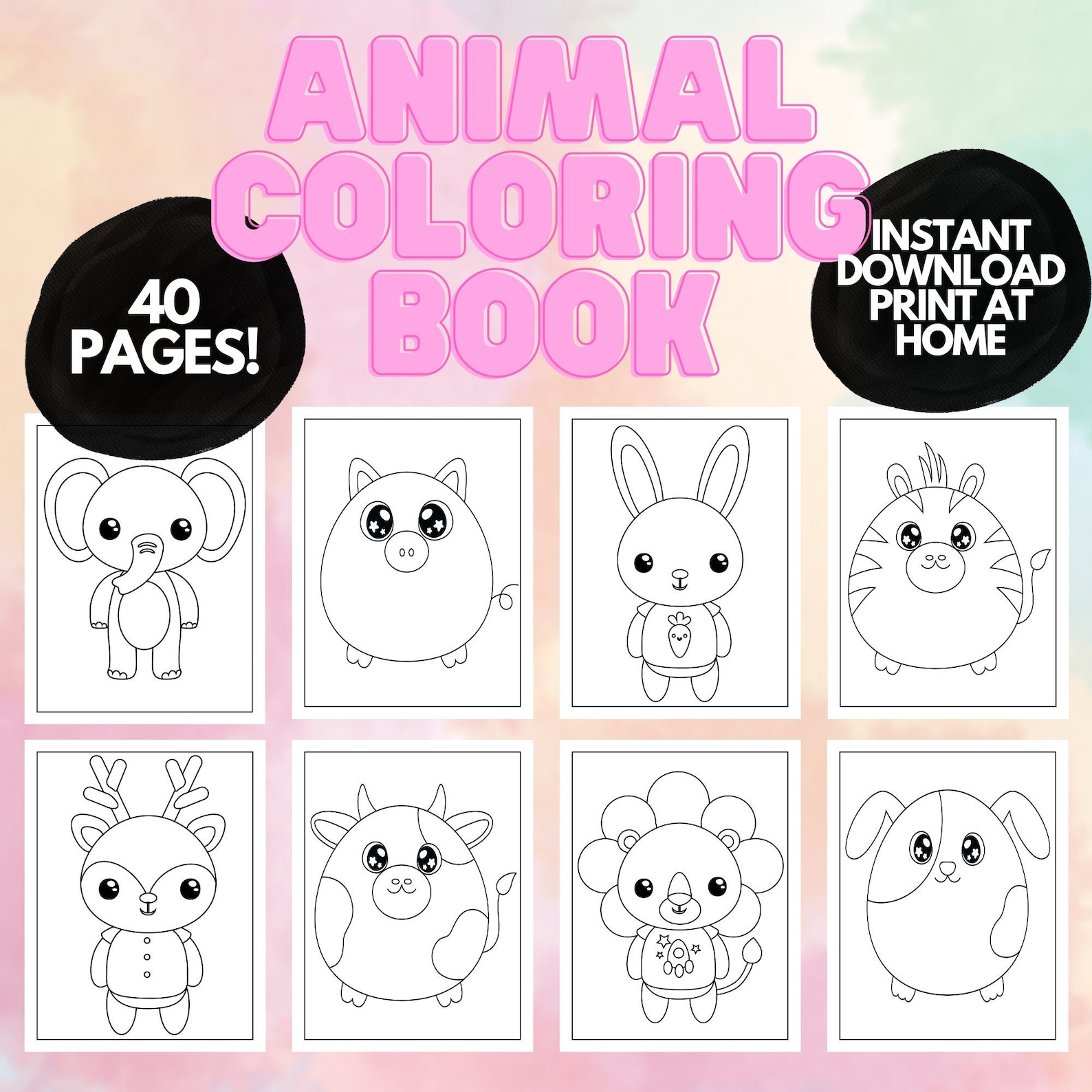 Cute Animal Coloring Pages for Kids, 40 Printable Coloring Farm Animal ...
