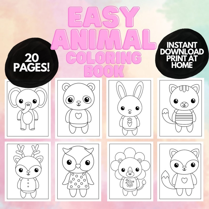 Easy Animal Coloring Pages for Kids, 20 Printable Coloring Farm Animal ...