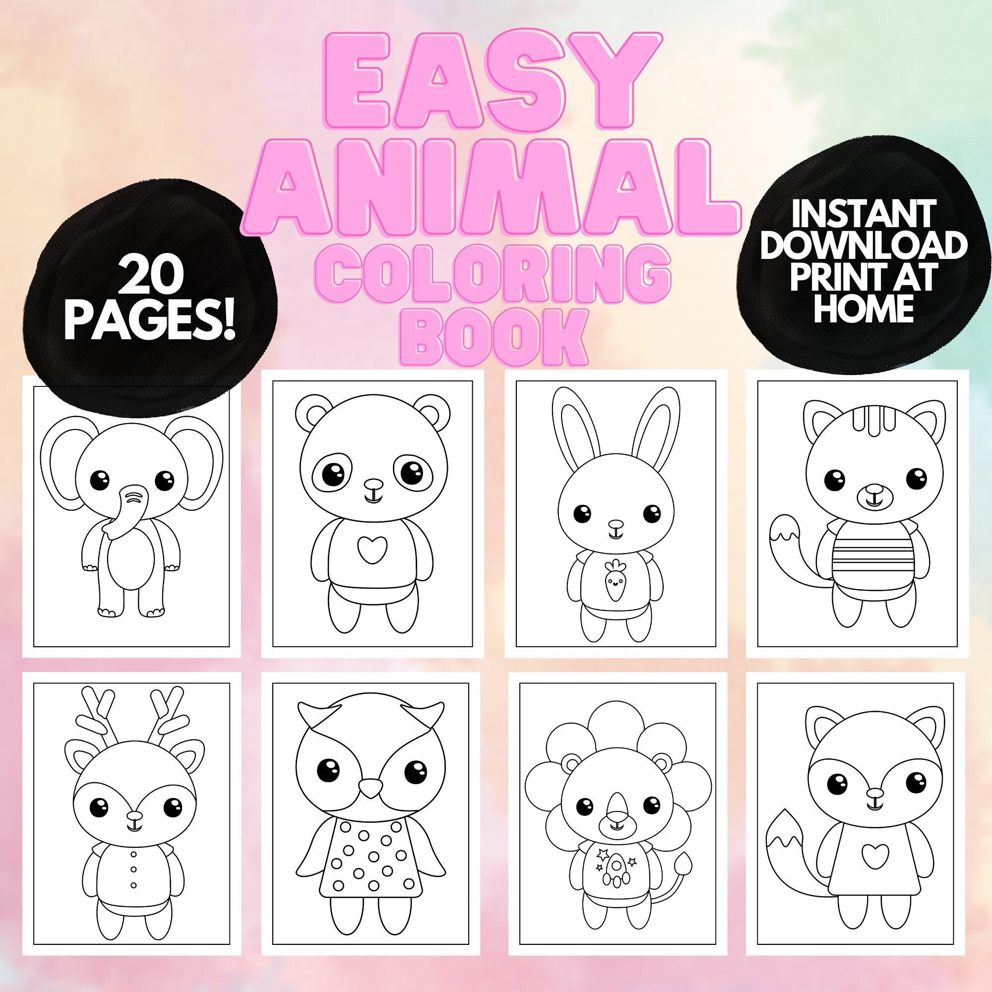 Easy Animal Coloring Pages for Kids, 20 Printable Coloring Farm Animal ...