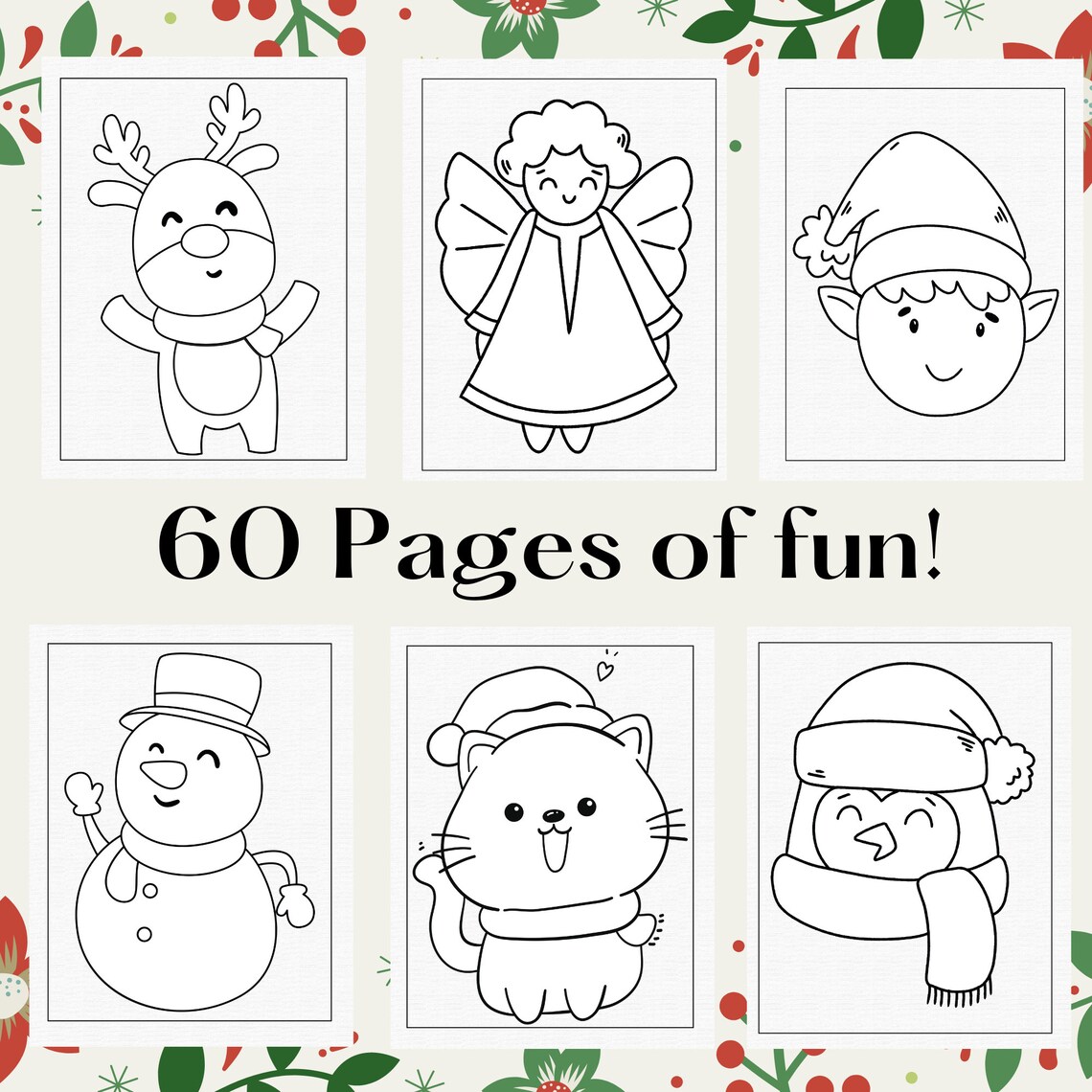 Christmas Coloring Pages for Kids, 60 Christmas Colouring Pages, Christmas Kids Coloring Book ...