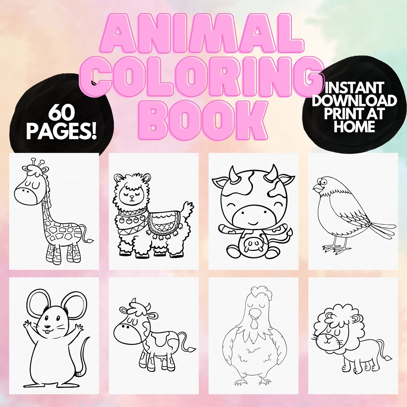 Cute Animal Coloring Pages for Kids, 60 Printable Coloring Pages for ...