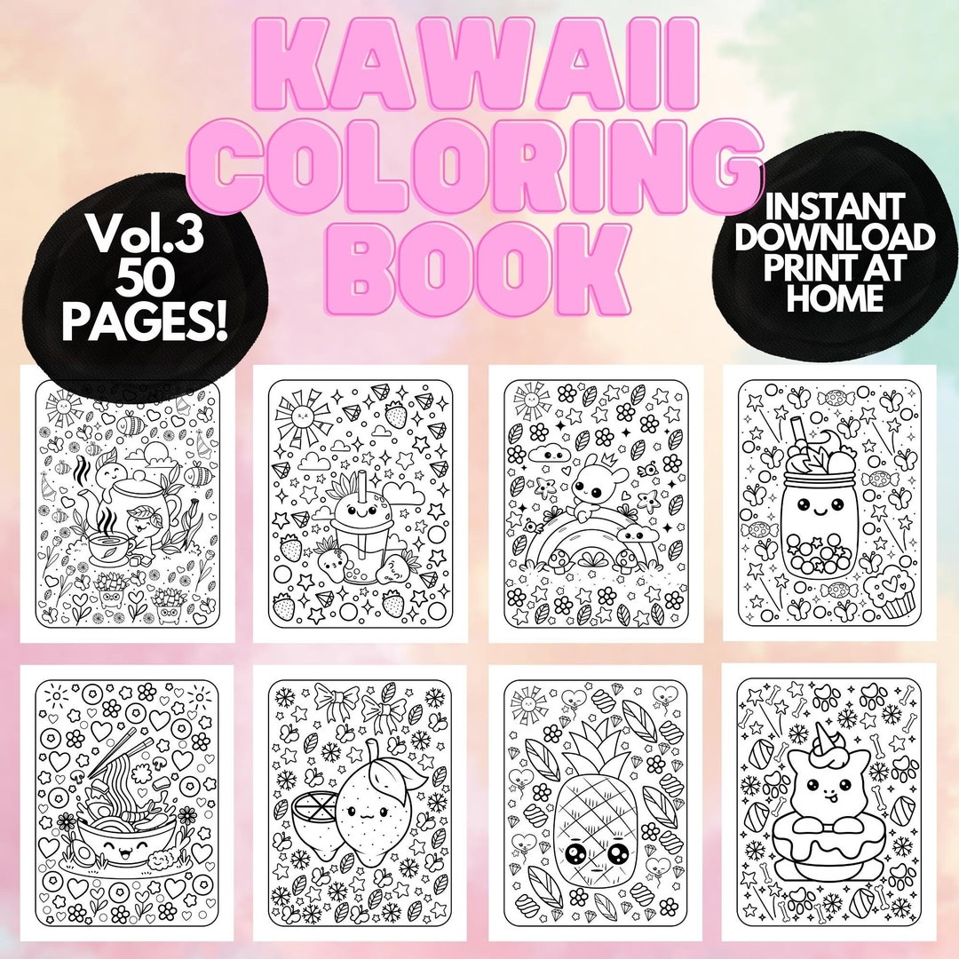 Cute Kawaii Coloring Book for Kids Teens Adults, Coloring Pages for ...