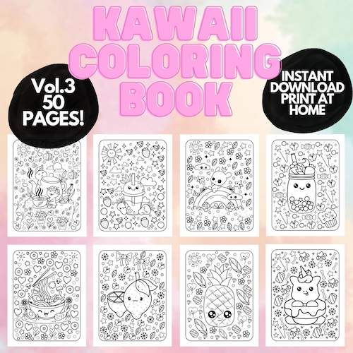 Cute Kawaii Coloring Book for Kids Teens Adults Coloring - Etsy