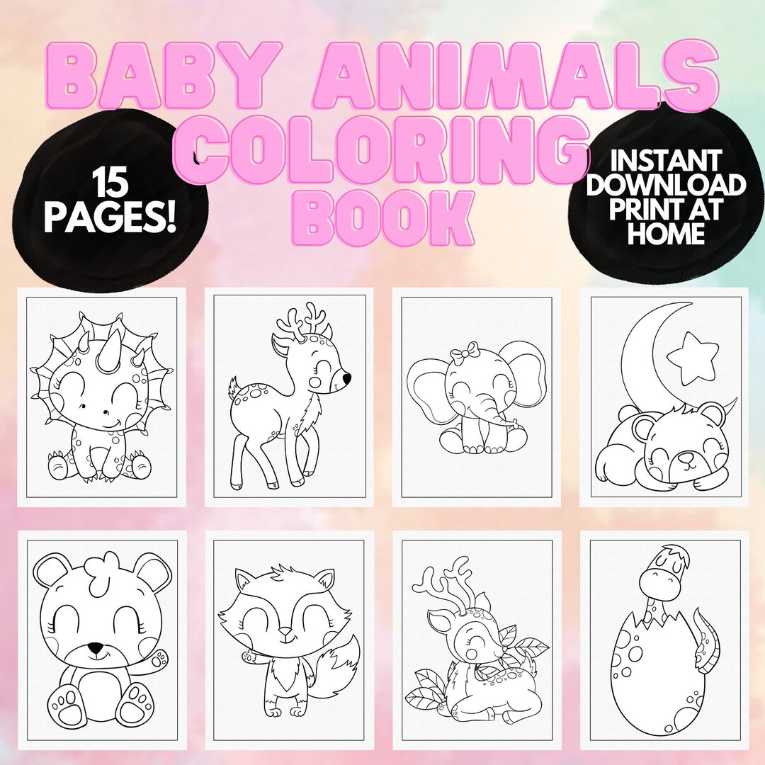 Cute Baby Animal Coloring Pages for Kids Toddlers, Printable Coloring ...