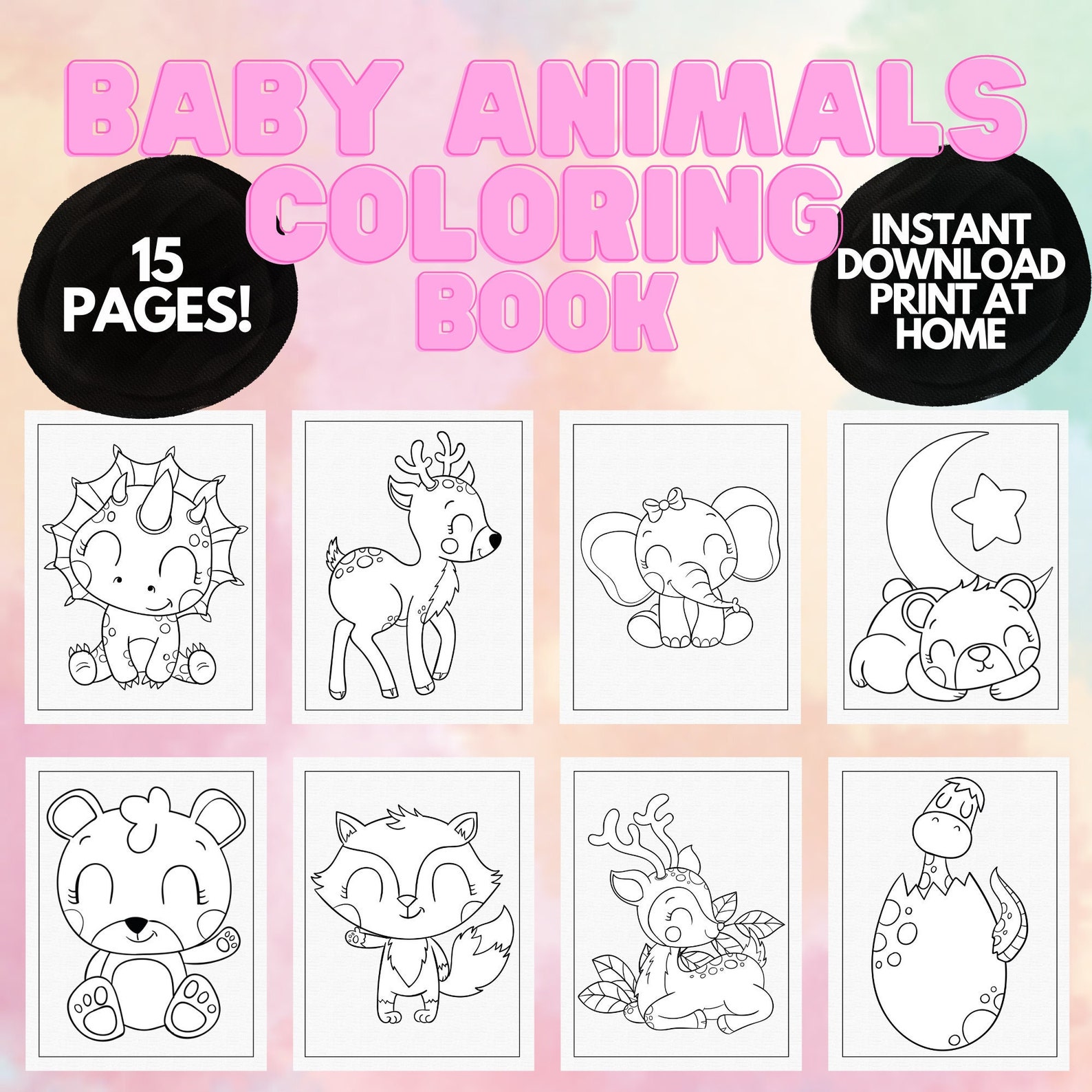 Cute Baby Animal Coloring Pages for Kids Toddlers, Printable Coloring ...