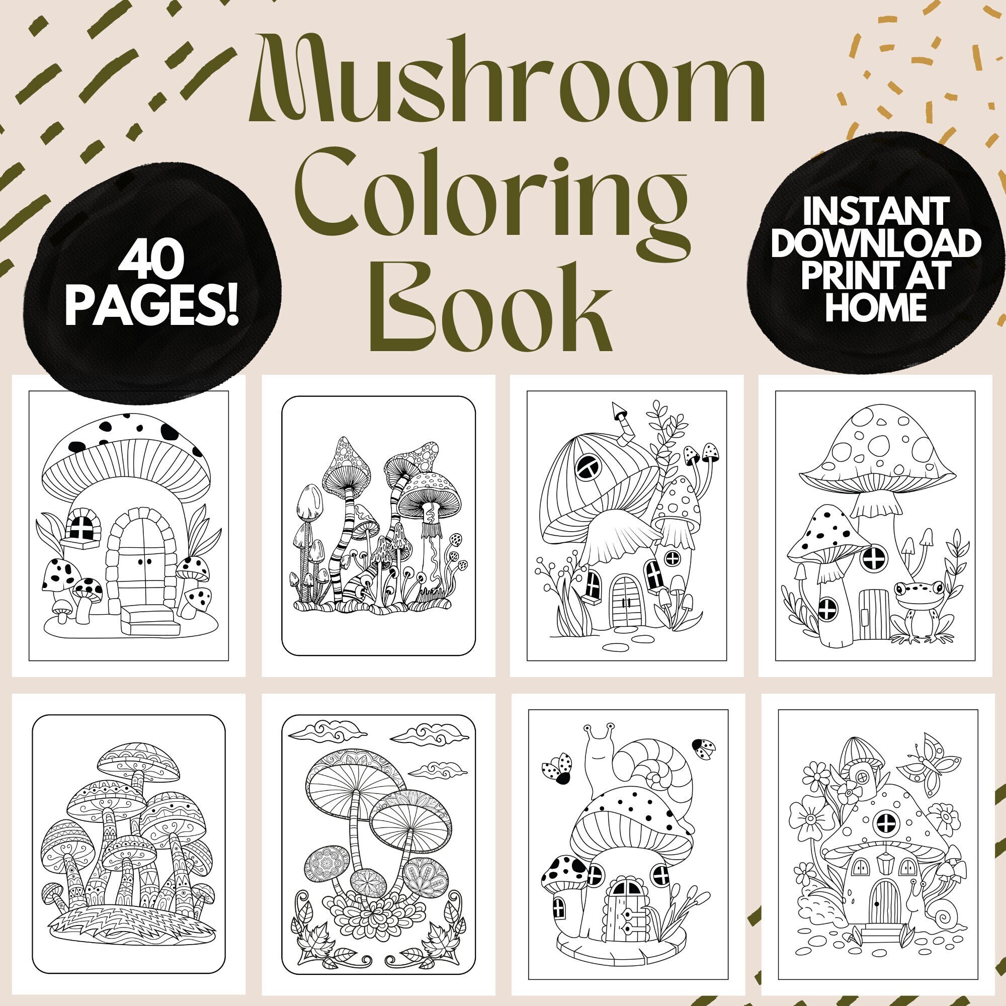 Mushroom Printable Coloing Pages for Kids Teens Adults, Mindfulness ...