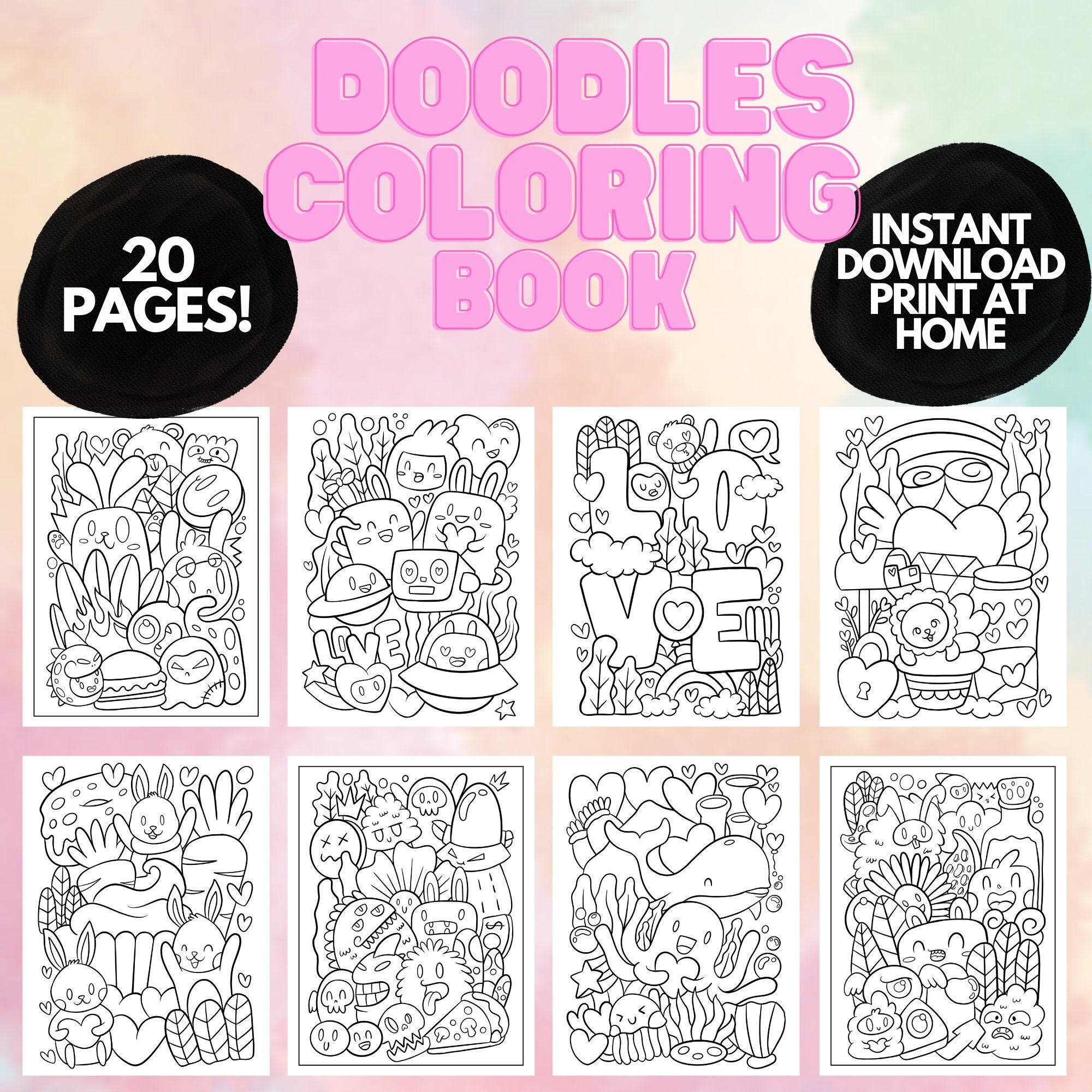 Doodle Coloring Pages for Kids Teens Adults Printable Doodle - Etsy