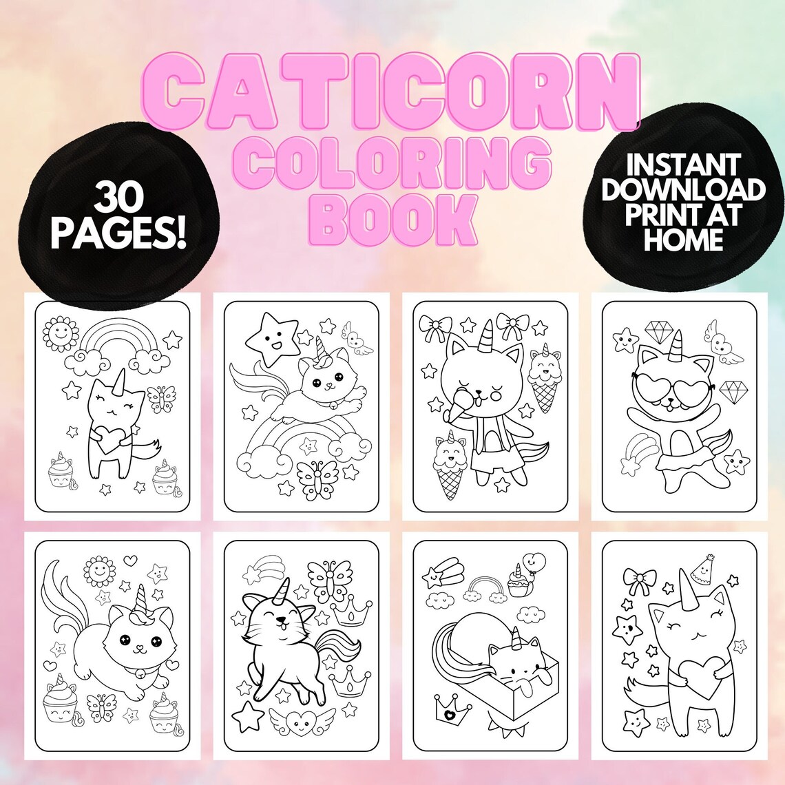 Caticorn Coloring Pages for Kids, Unicorn Printable Coloring Pages for ...