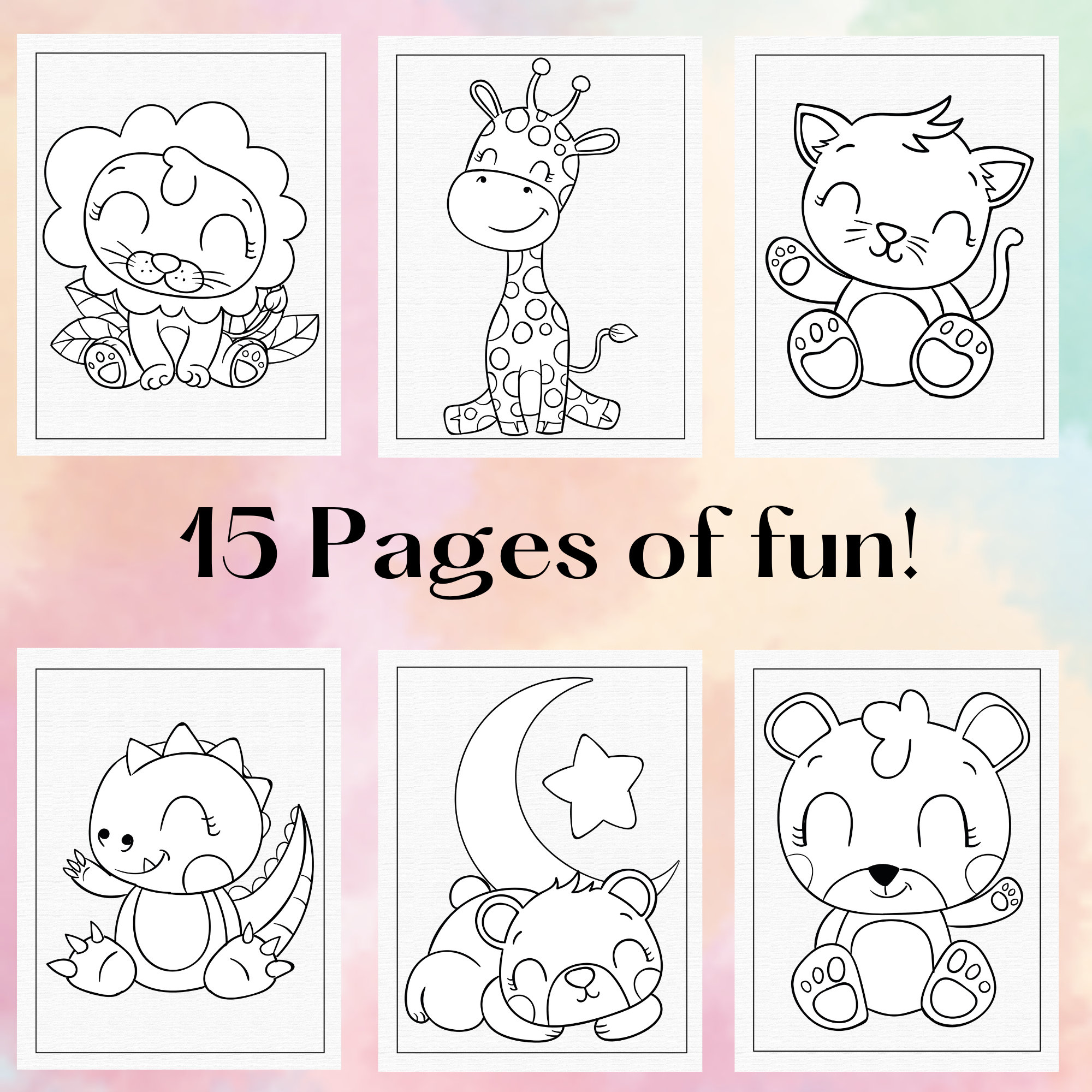 Cute Baby Animal Coloring Pages for Kids Toddlers, Printable Coloring ...