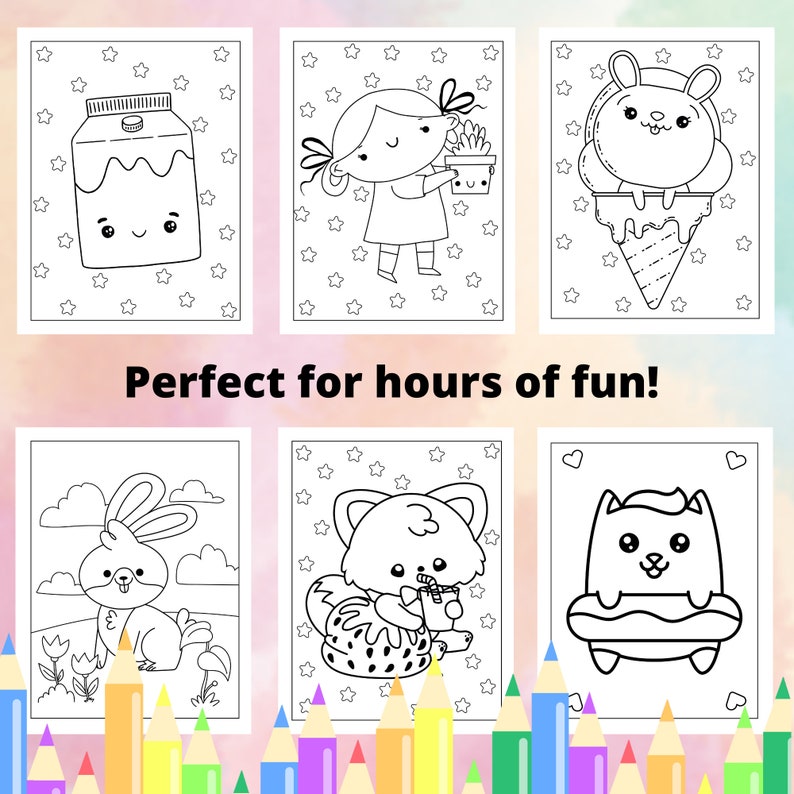 Easy Cute Kawaii Coloring Book for Kids Teens Adults, Easy Coloring ...