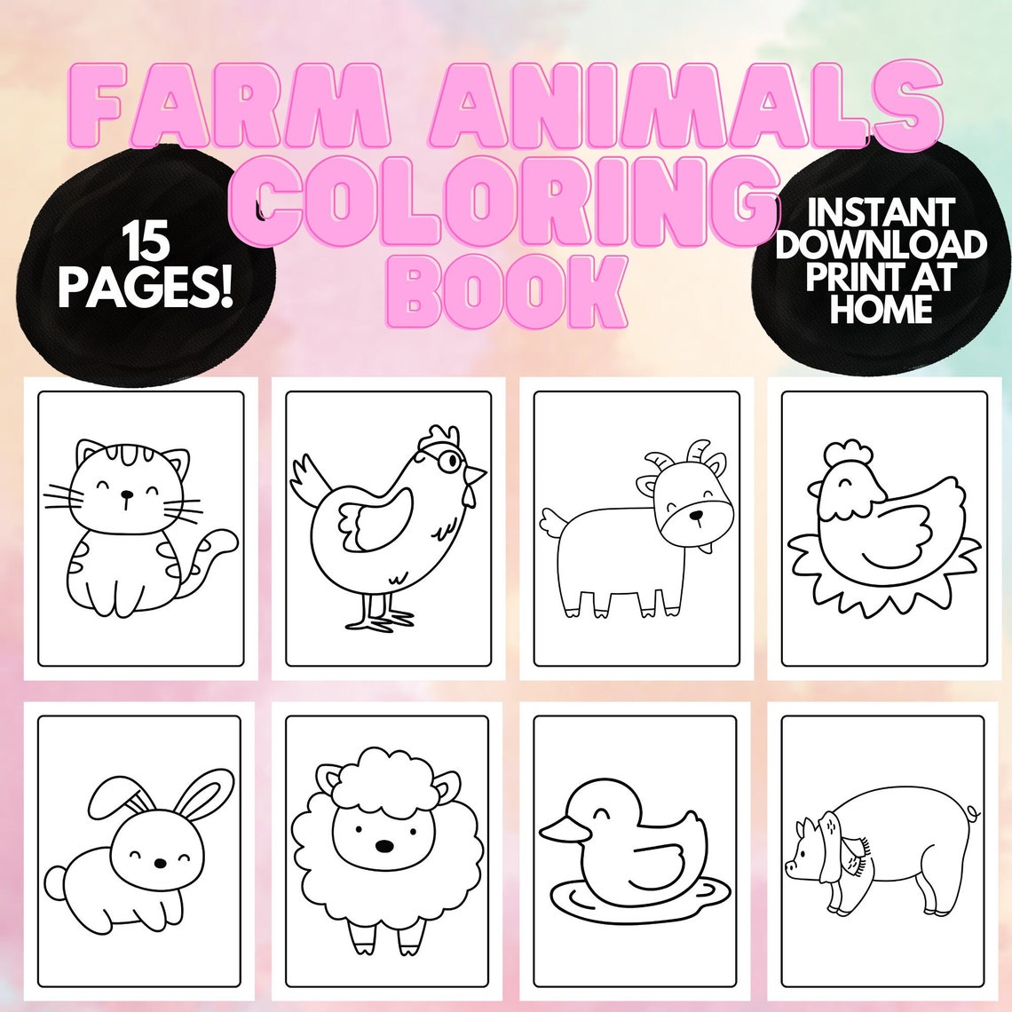 Easy Farm Animal Coloring Pages for Toddlers/kids, Printable Coloring ...