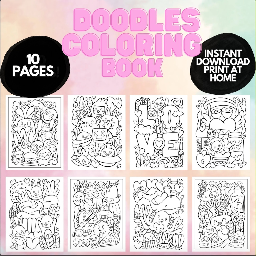 Doodle Coloring Pages for Kids Teens Adults, Printable Doodle Coloring ...