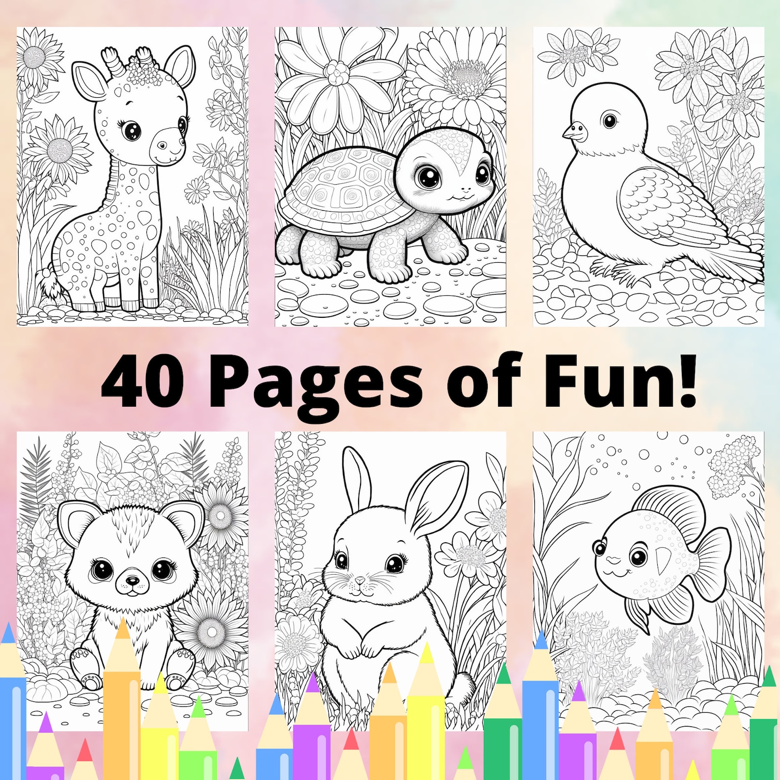 Cute Animal Coloring Pages for Kids and Adults, Animal Printable ...