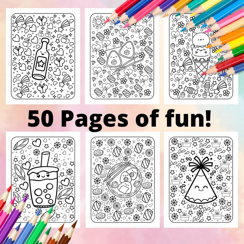 Cute Kawaii Coloring Book for Kids Teens Adults Coloring - Etsy