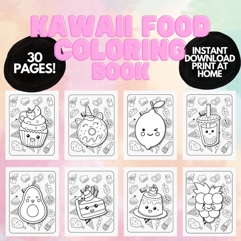 Cute Kawaii Food Coloring Book for Kids Teens Adults, Coloring Pages ...