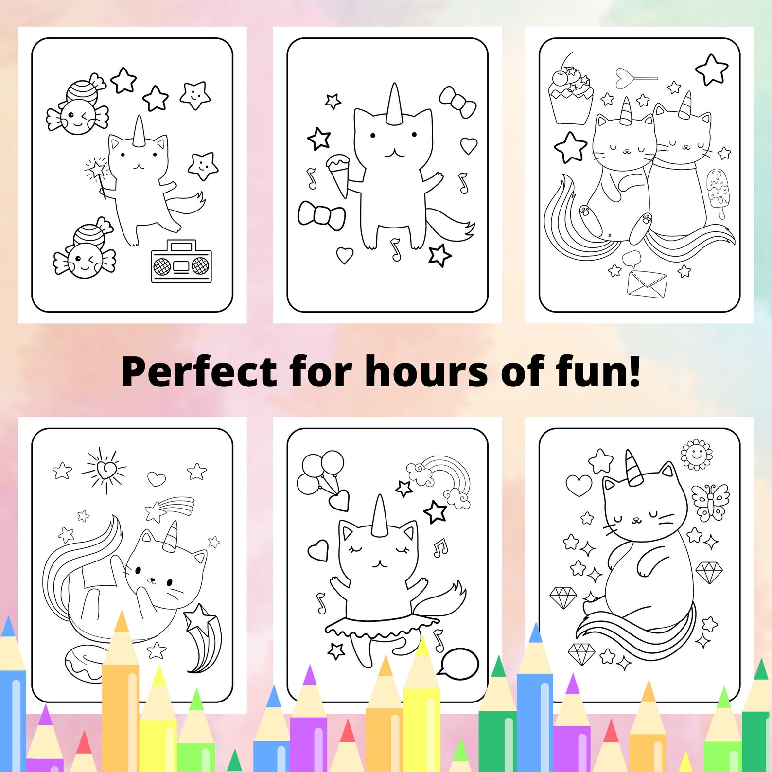 Caticorn Coloring Pages for Kids, Unicorn Printable Coloring Pages for ...