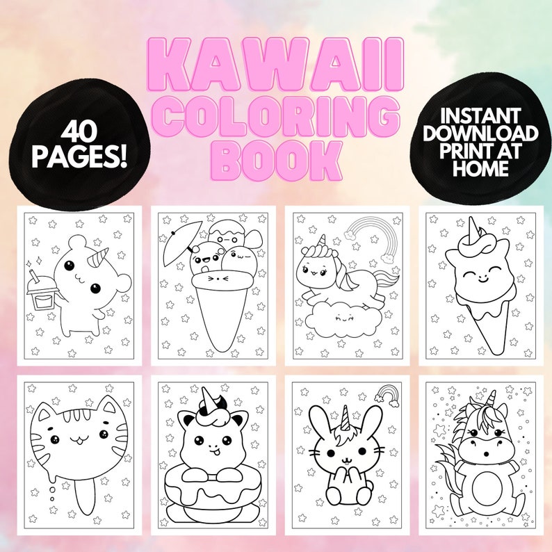Easy Cute Kawaii Coloring Book for Kids Teens Adults, Easy Coloring ...