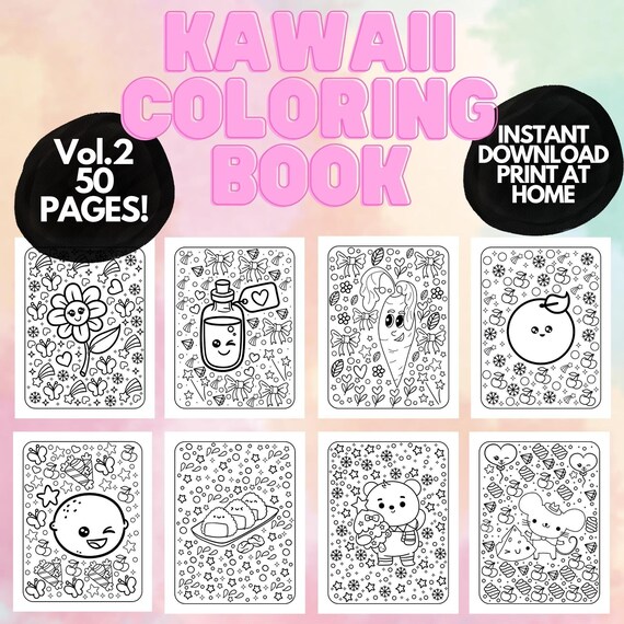 Cute Kawaii Coloring Book for Kids Teens Adults Coloring - Etsy
