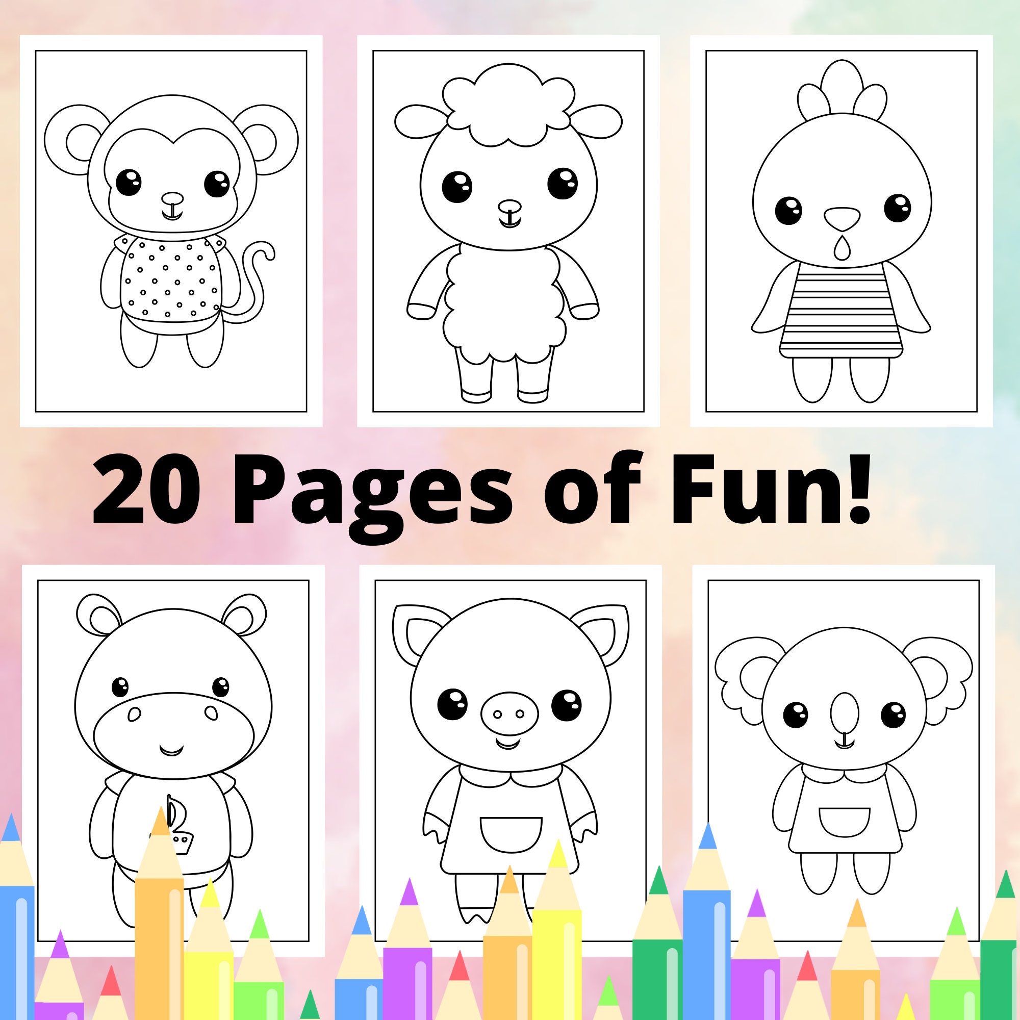 Easy Animal Coloring Pages for Kids, 20 Printable Coloring Farm Animal ...