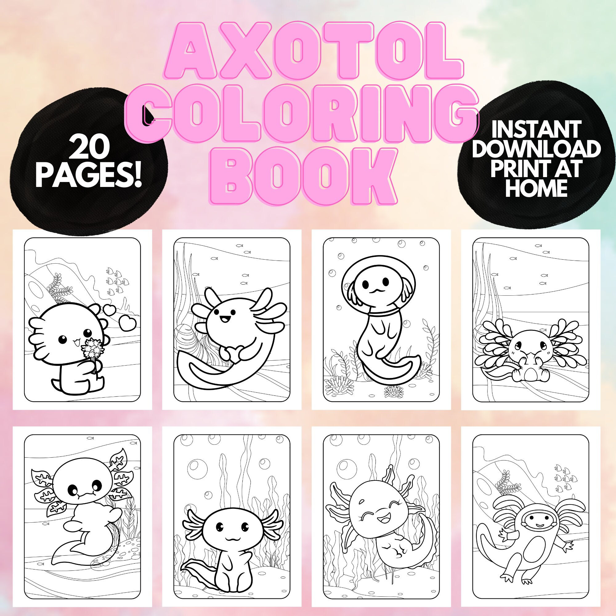 Cute Axotol Coloring Pages, Axotol Printable Coloring Pages for Kids ...