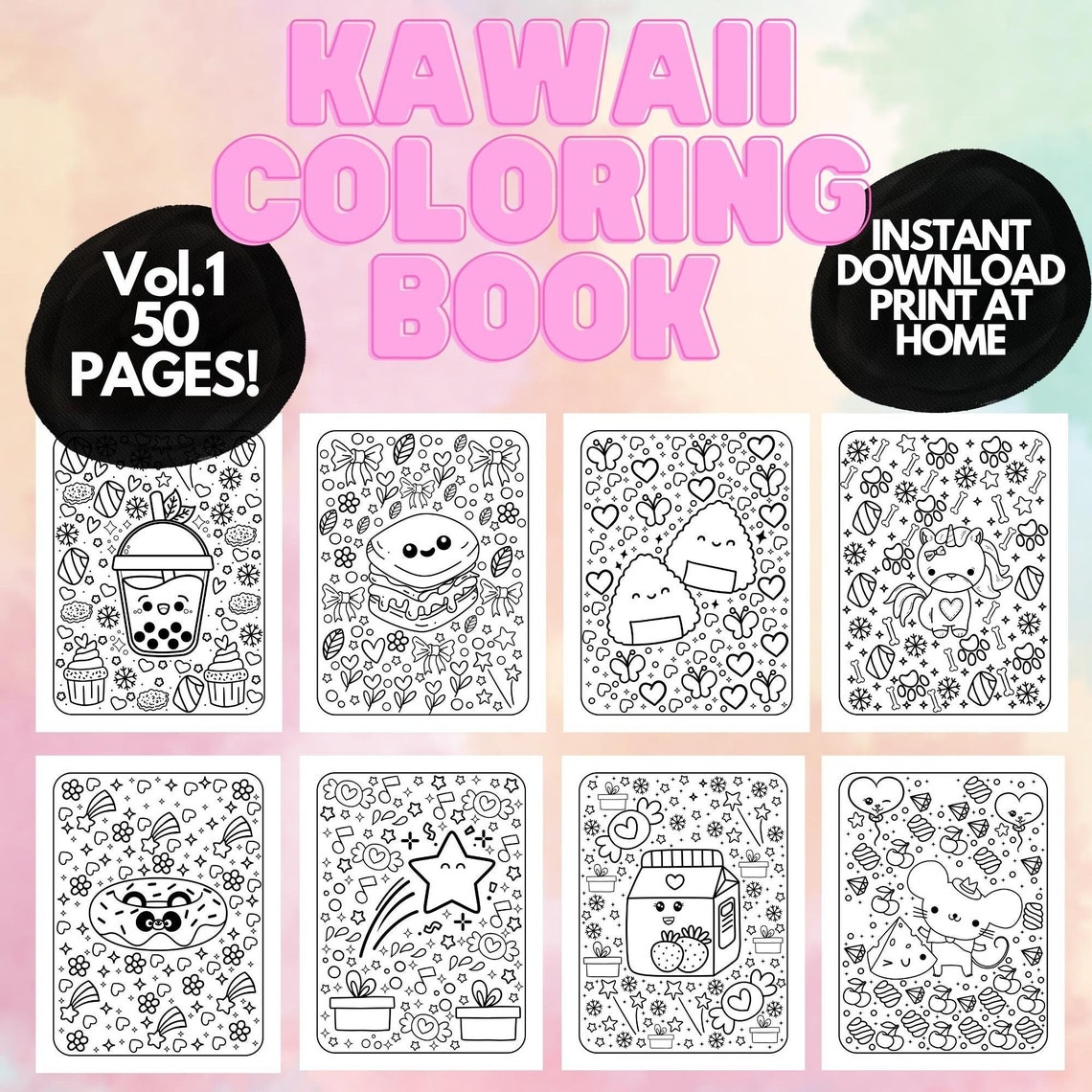 Cute Kawaii Coloring Book for Kids Teens Adults, Coloring Pages for ...