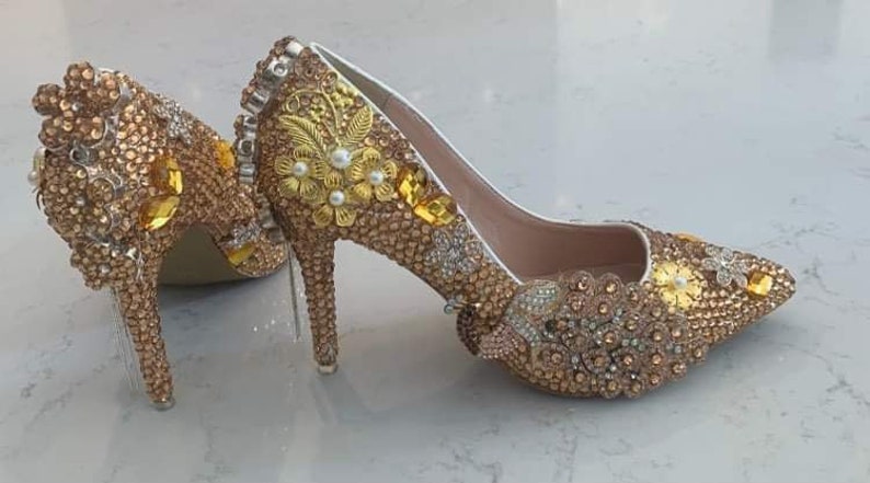 Custom Crystal Heels Brown Crystals Pointy Toe - Etsy