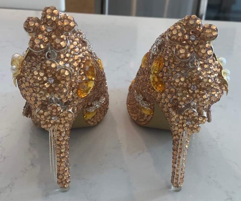 Custom Crystal Heels Brown Crystals Pointy Toe - Etsy