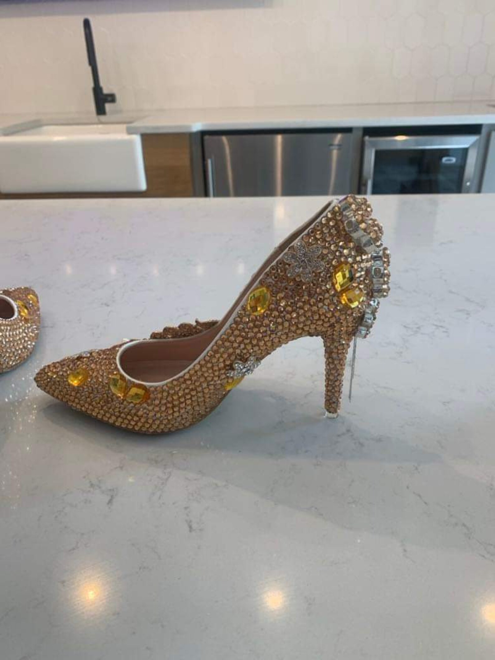 Custom Crystal Heels Brown Crystals Pointy Toe - Etsy