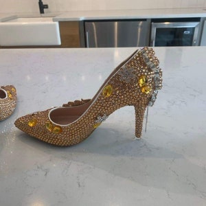 Custom Crystal Heels Brown Crystals Pointy Toe - Etsy
