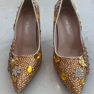 Custom Crystal Heels Brown Crystals Pointy Toe - Etsy