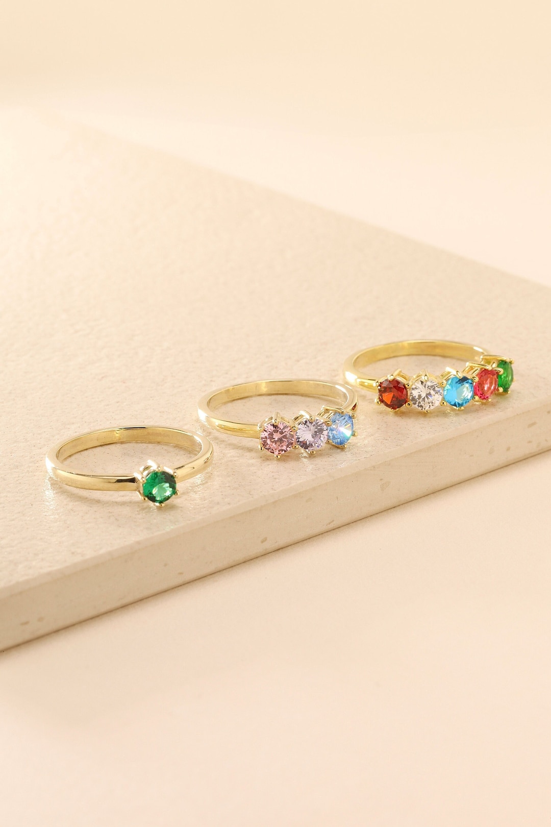 Dainty Birthstone Ring, Family Birthstone Rings, Personalized Gift for ...