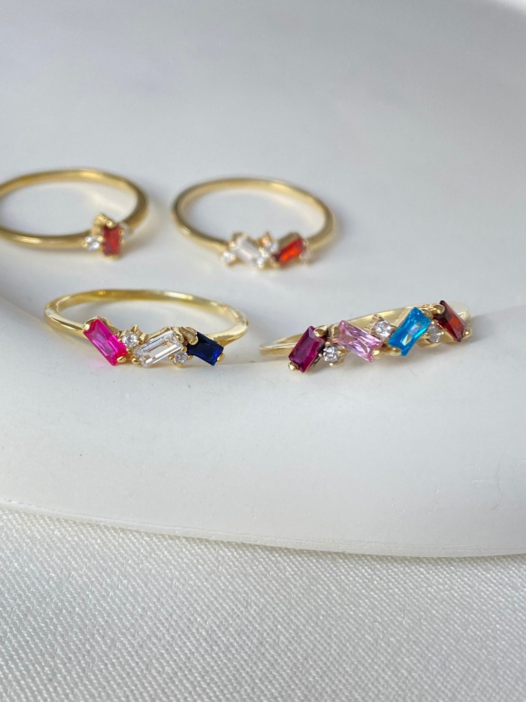 Gold Birthstone Ring, Thanksgiving Gift, Baguette Ring, Multi-stone ...