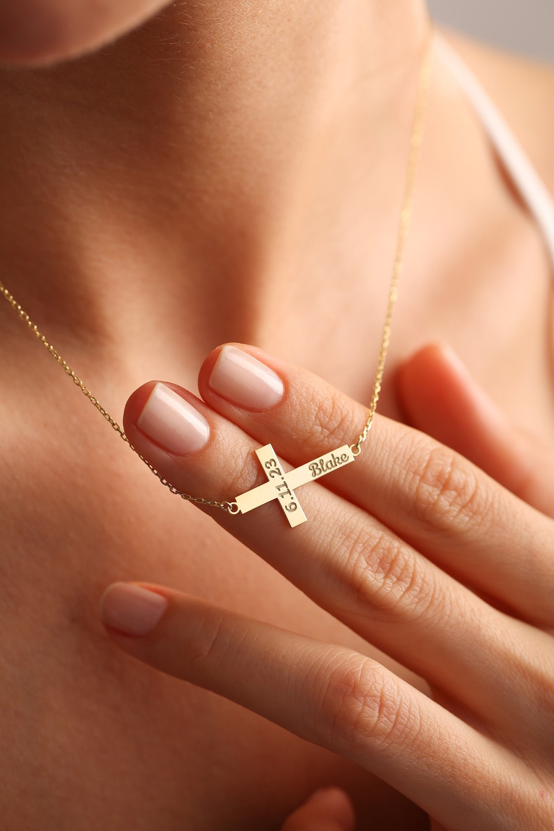 Personalized Cross Name Necklace, Baptism Gift, Engraved Cross Necklace ...