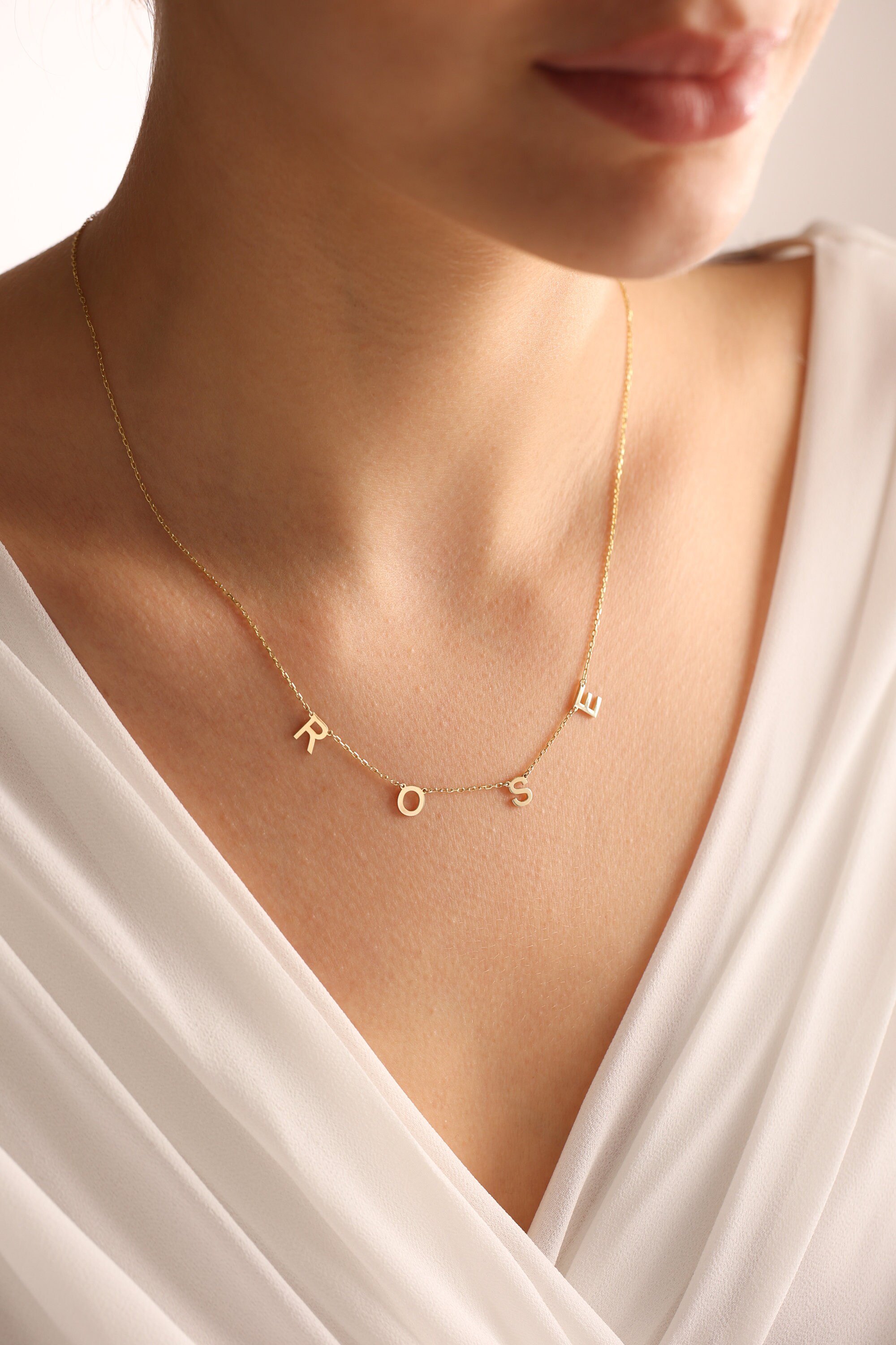 Custom Letter Necklace, Personalized Initial Name Jewelry, Spaced ...