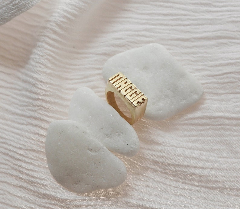 Personalized Ring, Gold Custom Name Ring, Silver Initial Ring, Stacking ...