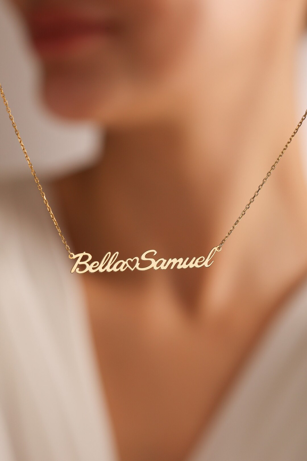 Double Name Necklace With Heart, Two Name Necklace, Couple Necklace ...