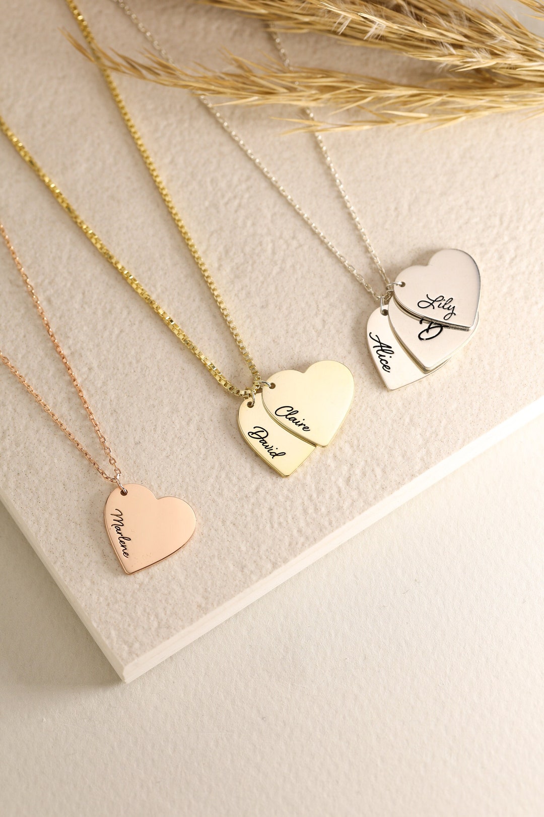 Custom Engraved Heart Necklace, Personalized Family Necklace With Kids ...