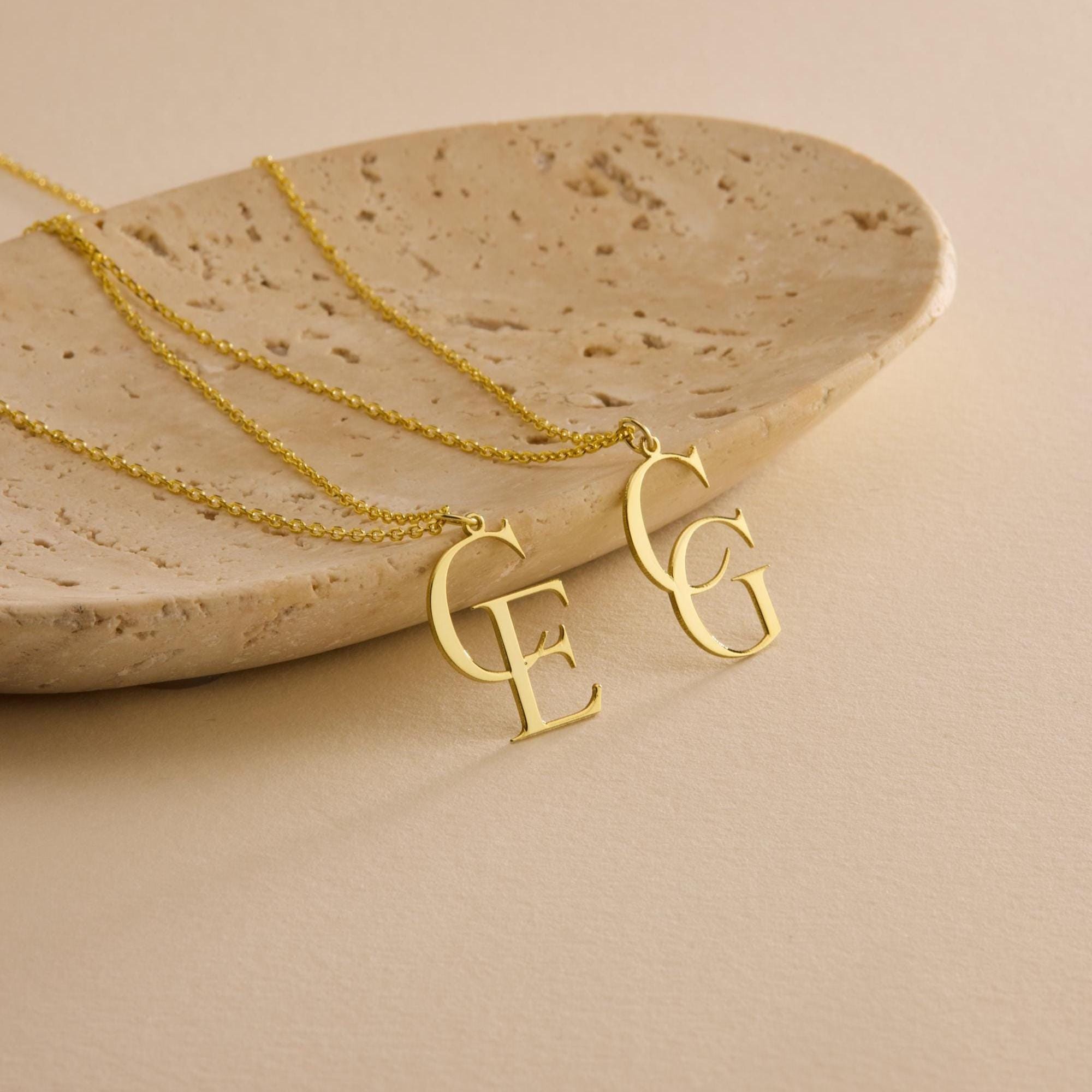 Personalized Double Initial Necklace, Custom Initial Necklace, Couples ...