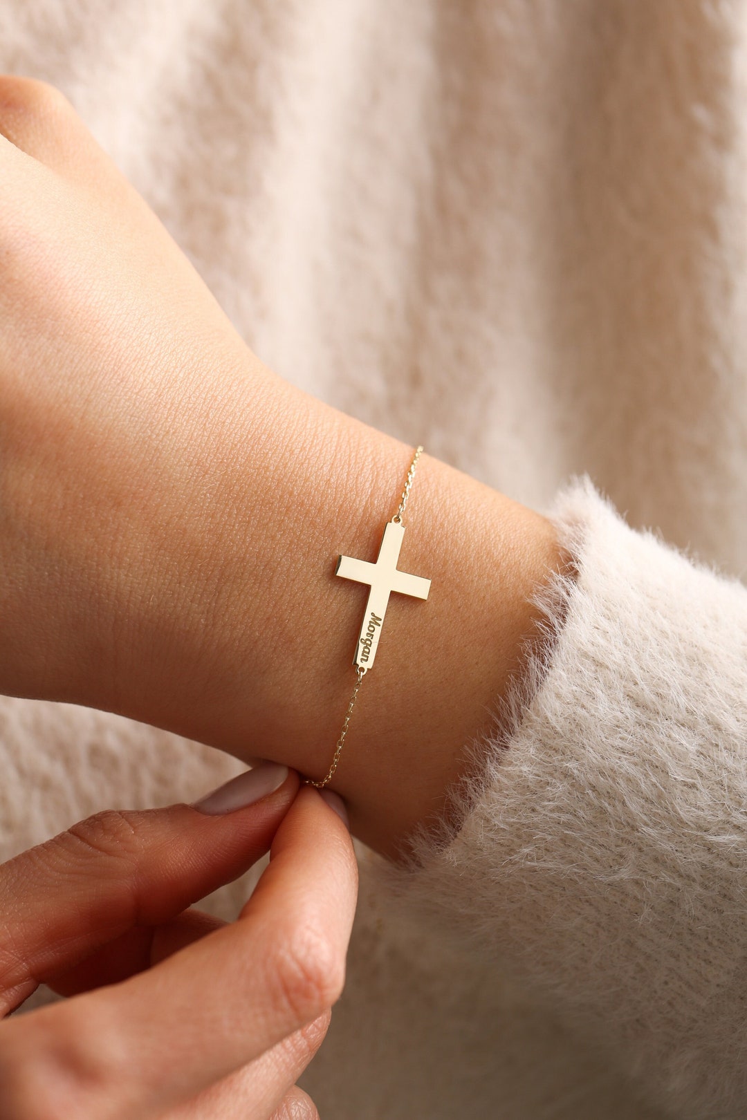 Cross Name Bracelet, Baptism Gift, Personalized Cross Bracelet With ...