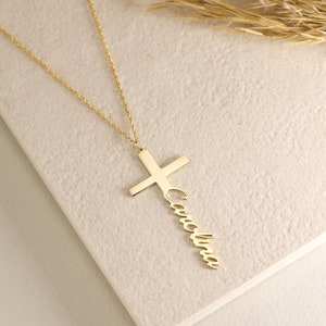 Cross Name Necklace, Baptism Gift, Personalized Cross Necklace With ...