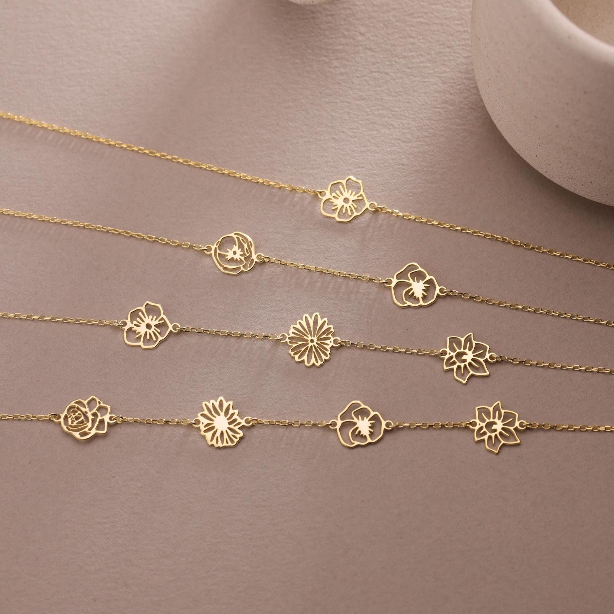 Sideways Birth Flower Necklace, Family Birth Flower Necklace, Birth ...