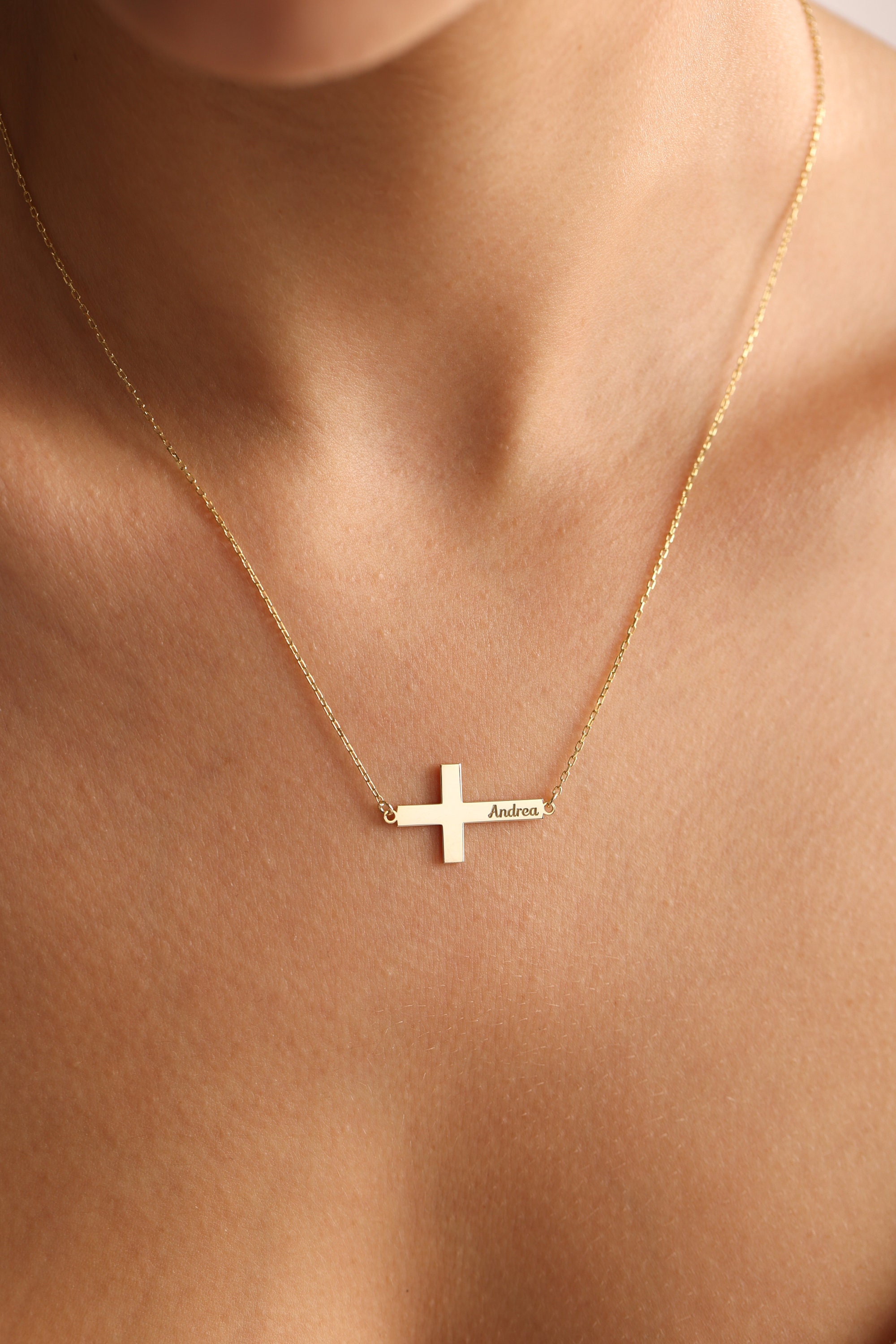 Cross Name Necklace Baptism Gift Personalized Cross Necklace - Etsy