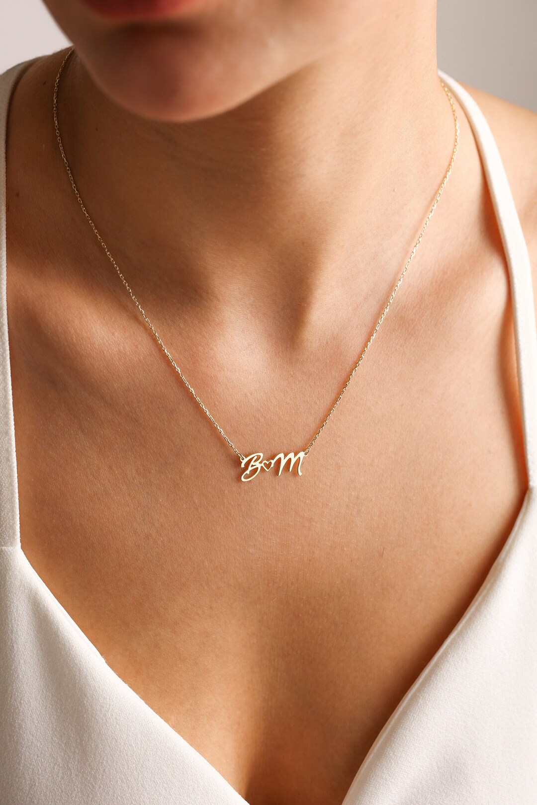 Gold Personalized Initial Necklace, Custom Letter Necklace With Heart ...