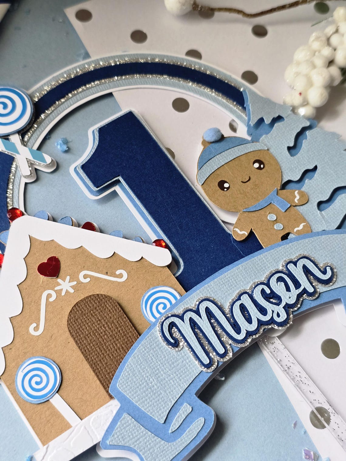 Gingerbread Man Birthday Cake Topper: Blue Christmas Theme - Etsy