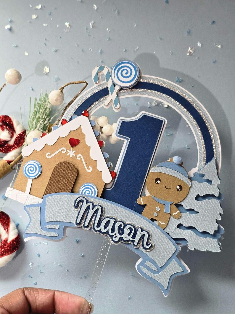 Gingerbread Man Birthday Cake Topper: Blue Christmas Theme - Etsy