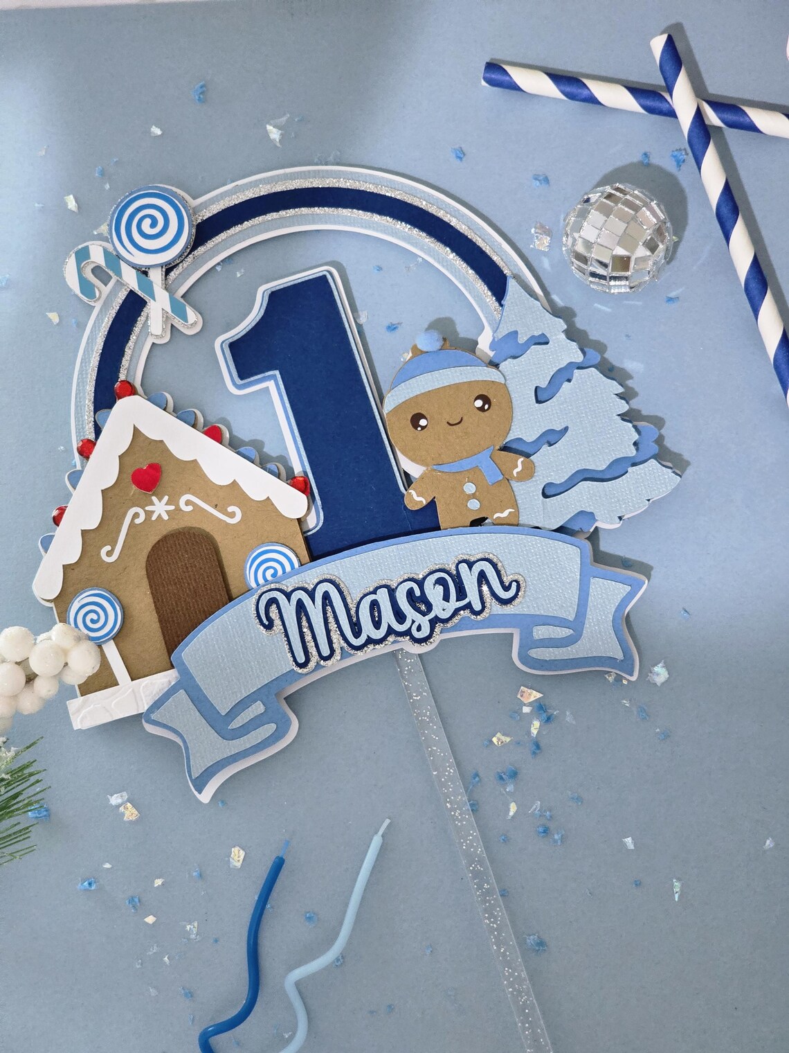 Gingerbread Man Birthday Cake Topper: Blue Christmas Theme - Etsy