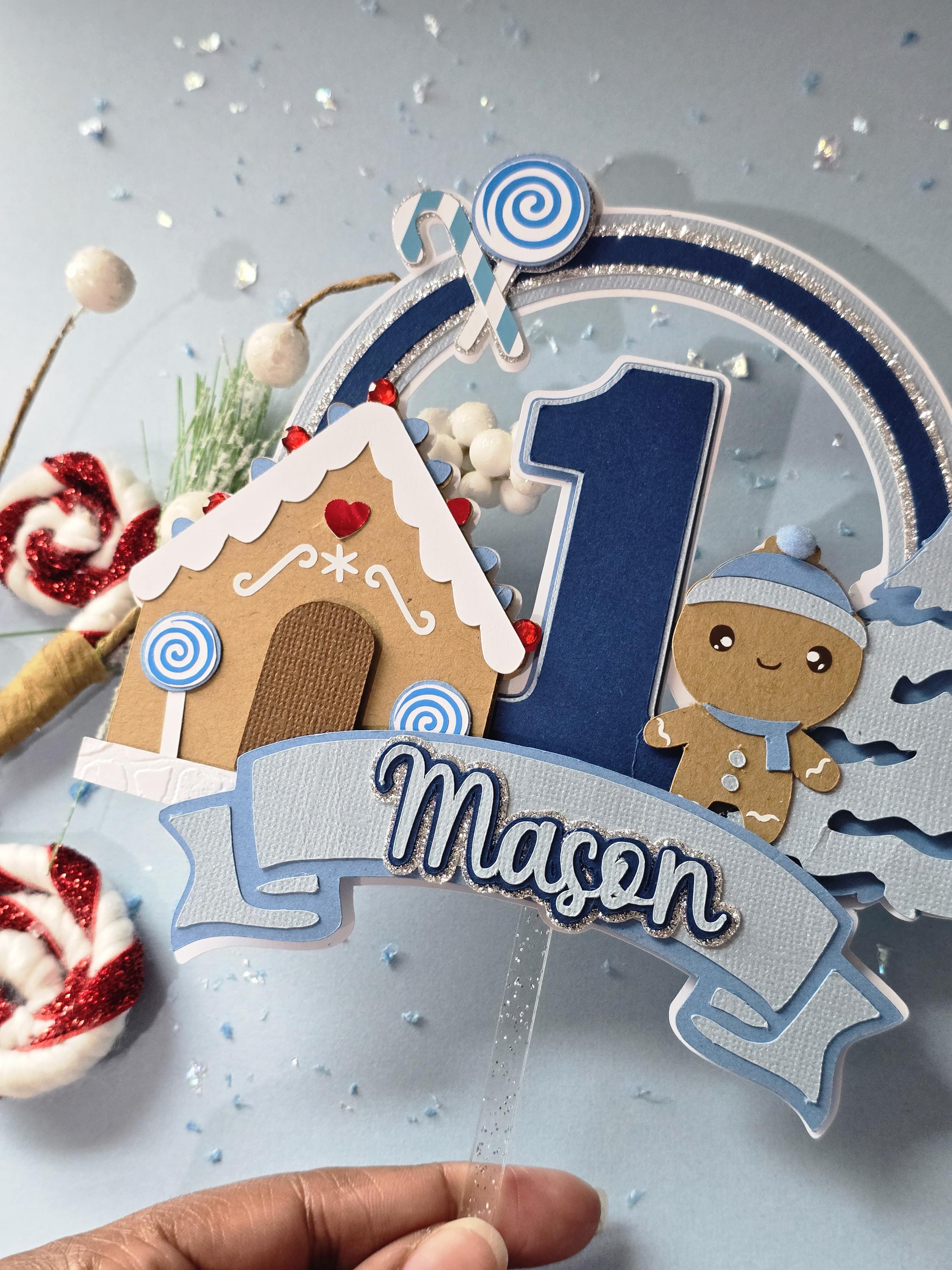 Gingerbread Man Birthday Cake Topper: Blue Christmas Theme - Etsy