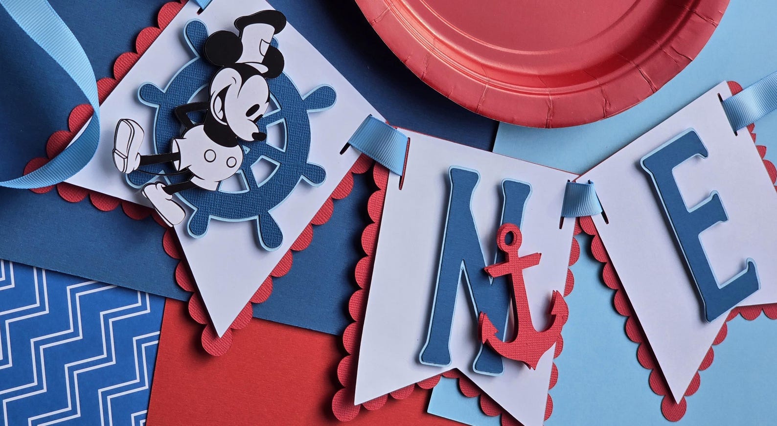 Sailing Into ONE Banner| Mickey Steamboat Willie Party Decor - Etsy