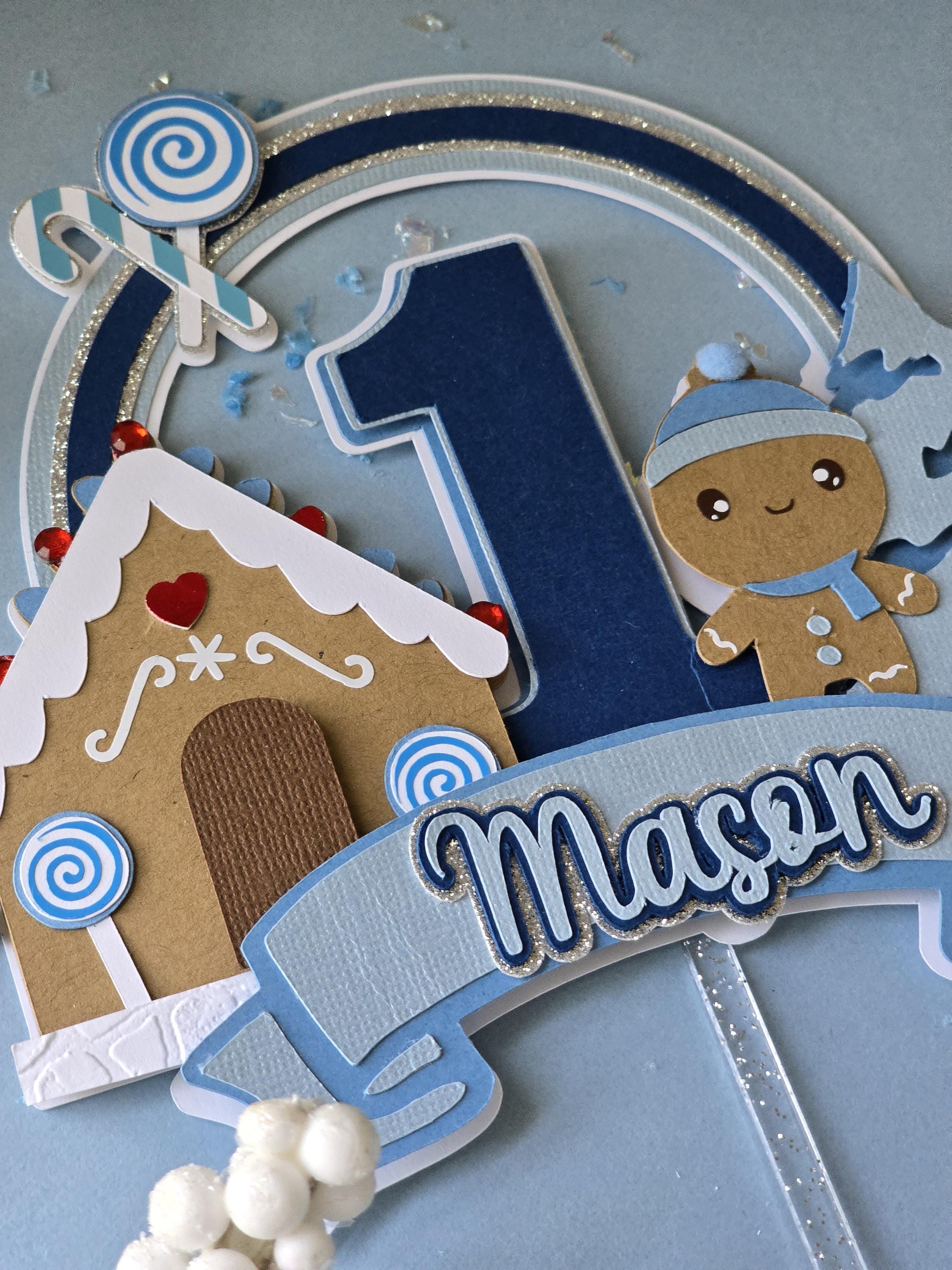 Gingerbread Man Birthday Cake Topper: Blue Christmas Theme - Etsy