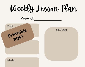 Weekly Lesson Plan ( Digital, Printable ) - Etsy